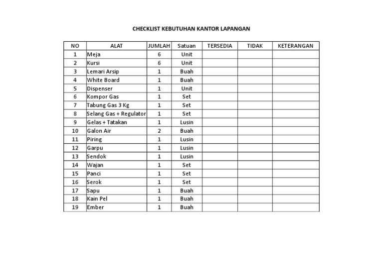 Contoh Check List Peralatan | PDF