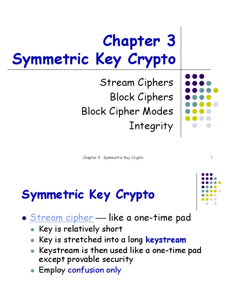 1 Chapter 3 Symmetric Key Crypto Stream Ciphers Block Ciphers Block Cipher | PDF | Cryptography ...