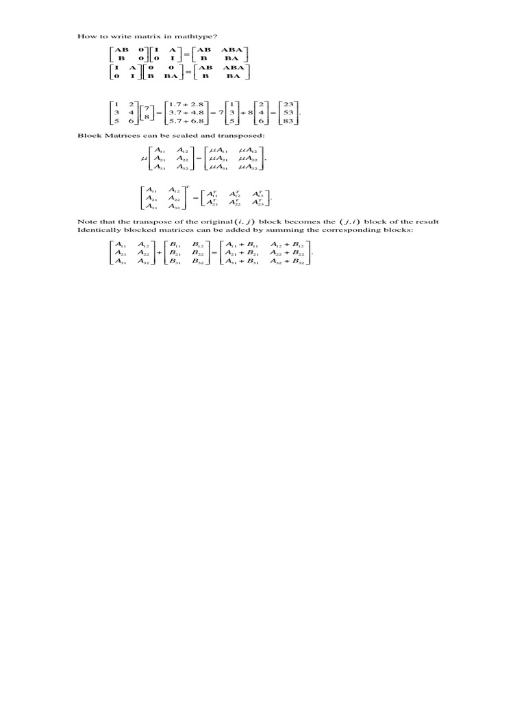 Matrix Formatting in MathType | PDF | Teaching Methods & Materials