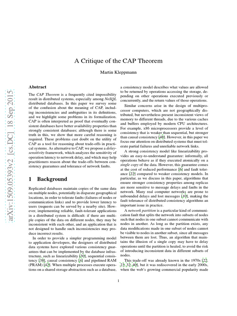 A Critique of The CAP Theorem-Martin Kleppmann | PDF | Distributed Computing | Database Transaction