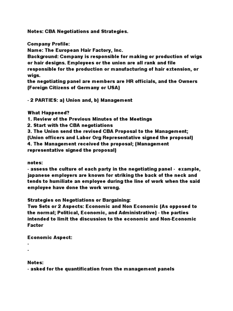 CBA Negotiation Notes and Tips | PDF | Employment | Negotiation