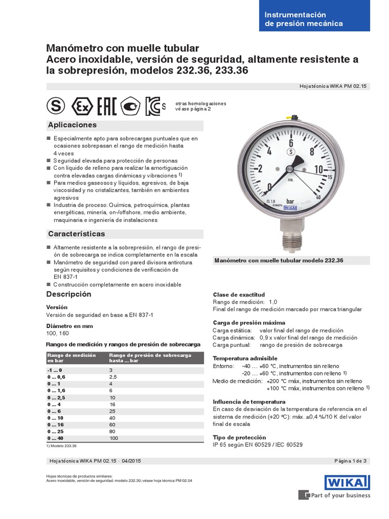 Manometros Wika 1 | PDF | Acero | Química