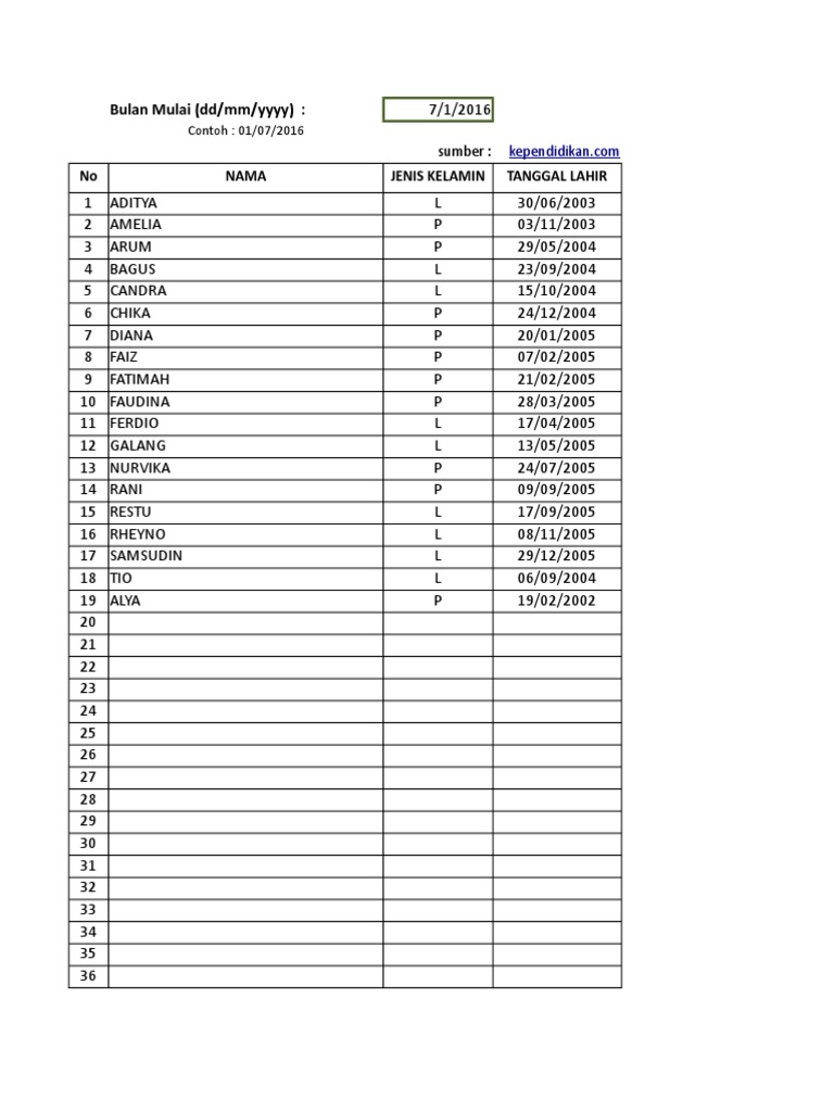 Rekapitulasi Usia Siswa Versi 1 | PDF