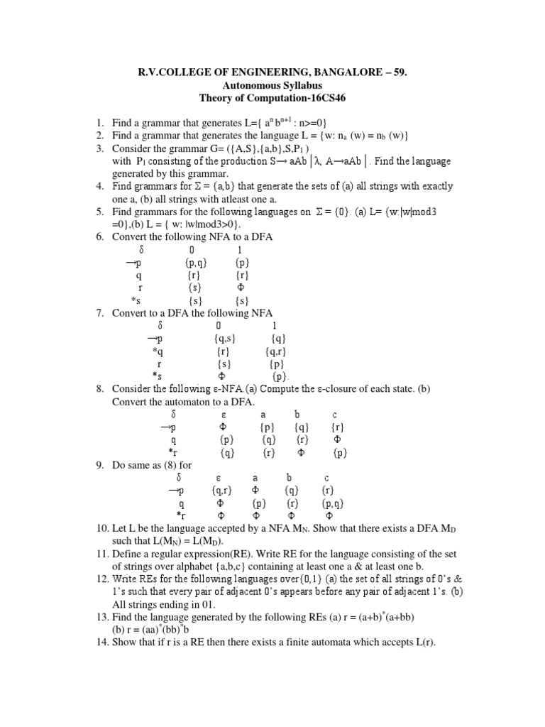 TOC Question Bank | PDF | Models Of Computation | Discrete Mathematics