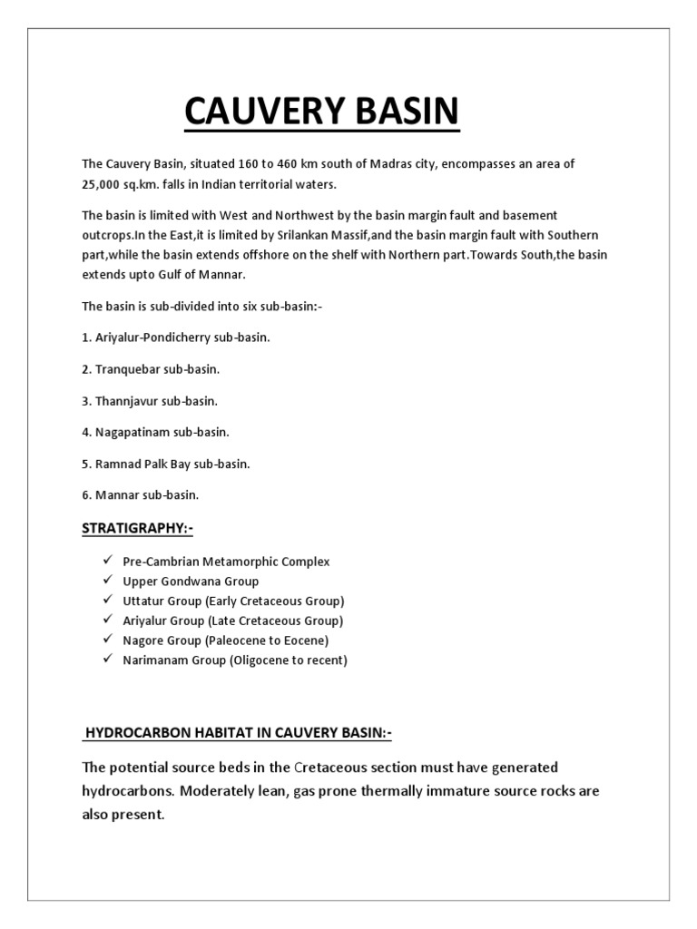 Cauvery Basin: Stratigraphy: