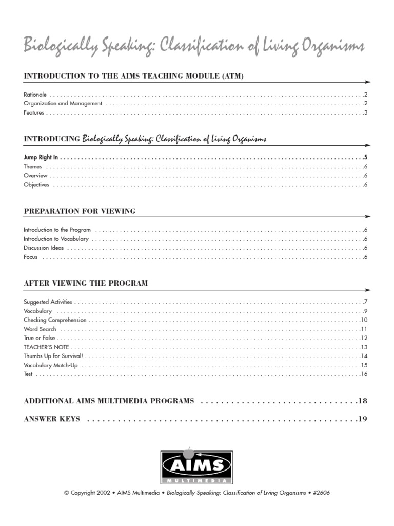 Biologically Speaking Taxonomy Teachers Guide Discovery Education | PDF | Reading Comprehension ...