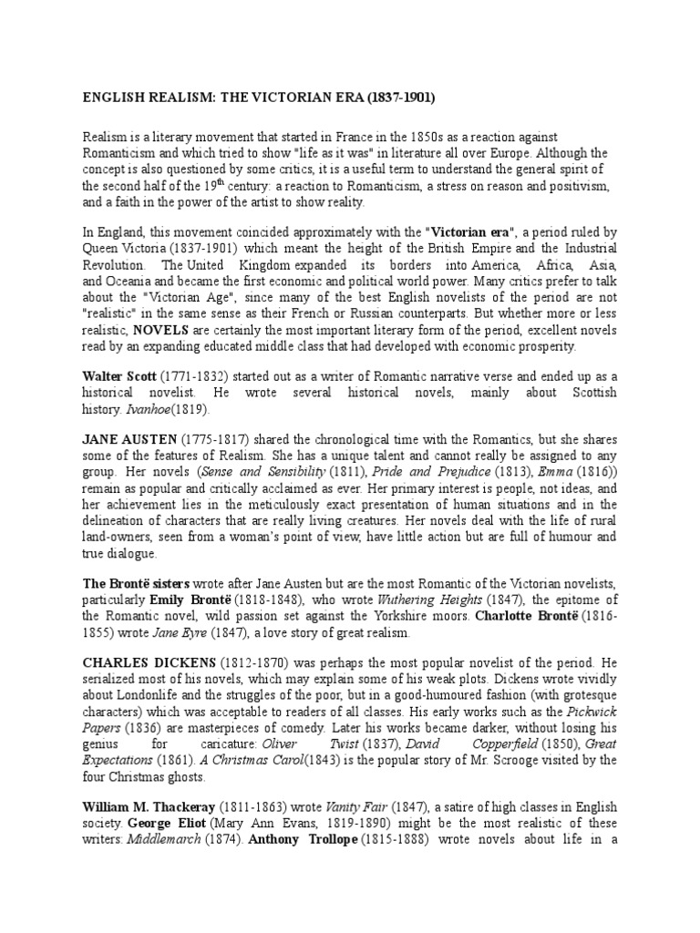 Realism Victorianism | PDF | Romanticism | Charles Dickens