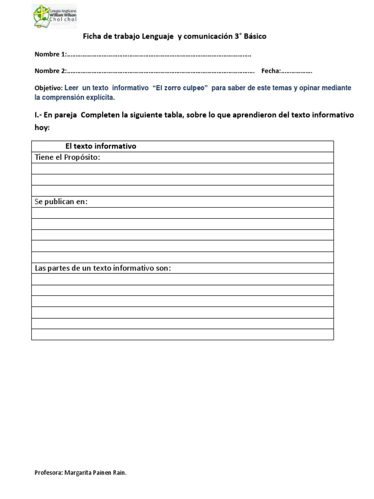Hojas De Trabajo De Comprensión De Textos Informativos Storyboard