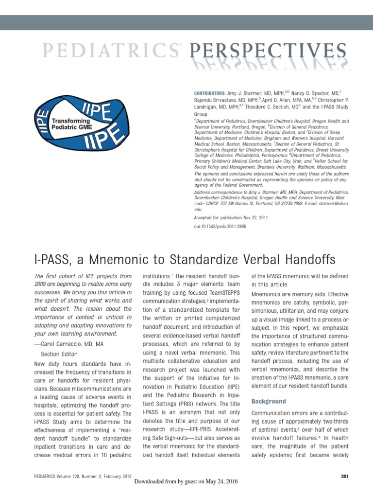 I PASS Mnemonic | PDF | Patient Safety | Medical Error