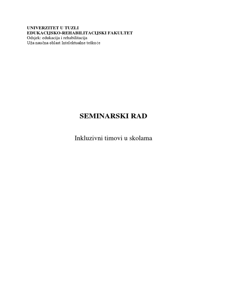 Inkluzivni Timovi U Skolama | PDF