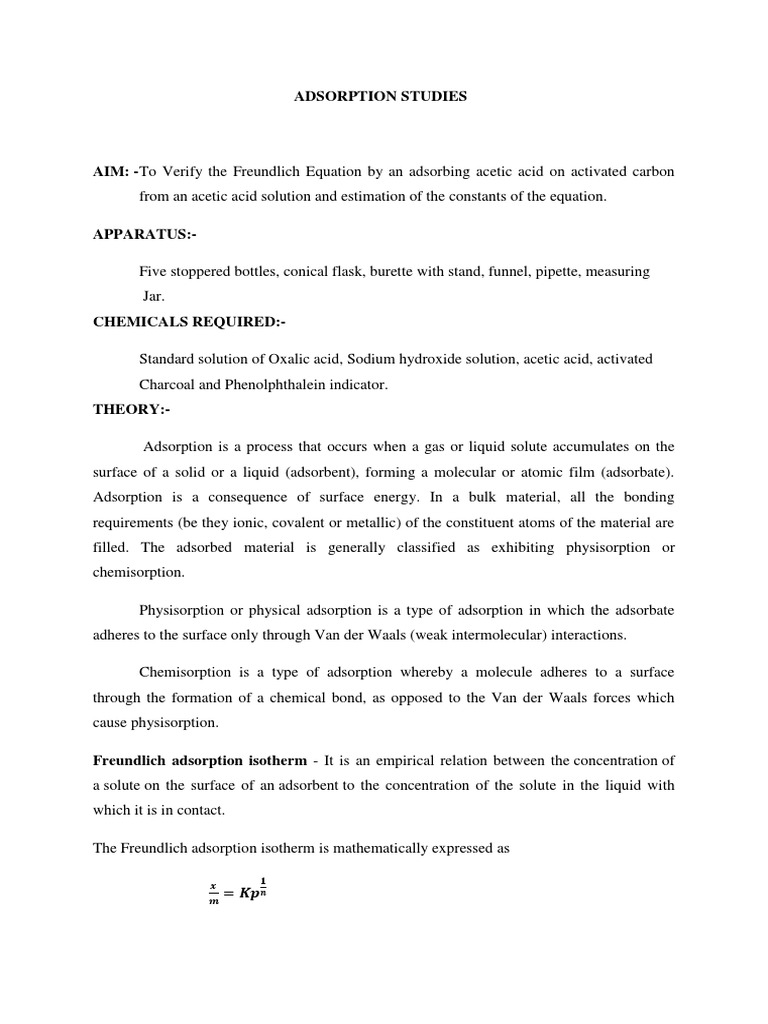 Lab Experiment Adsorption | PDF | Adsorption | Chemical Product Engineering
