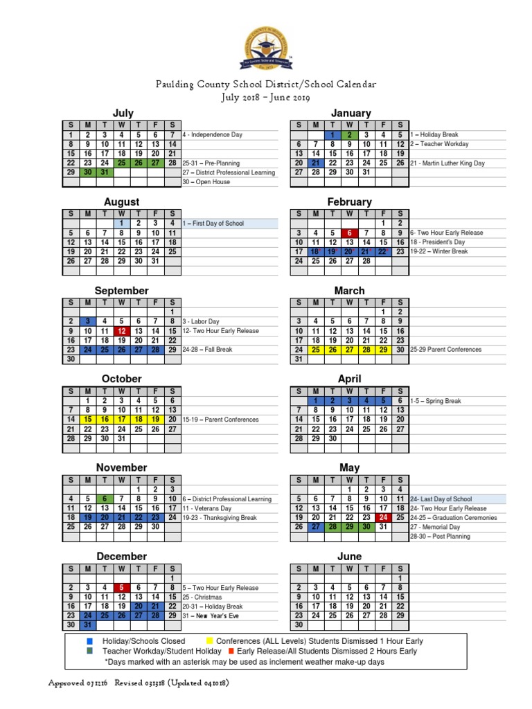 Paulding School Calendar 2018-2019 | PDF | Holidays | Observances