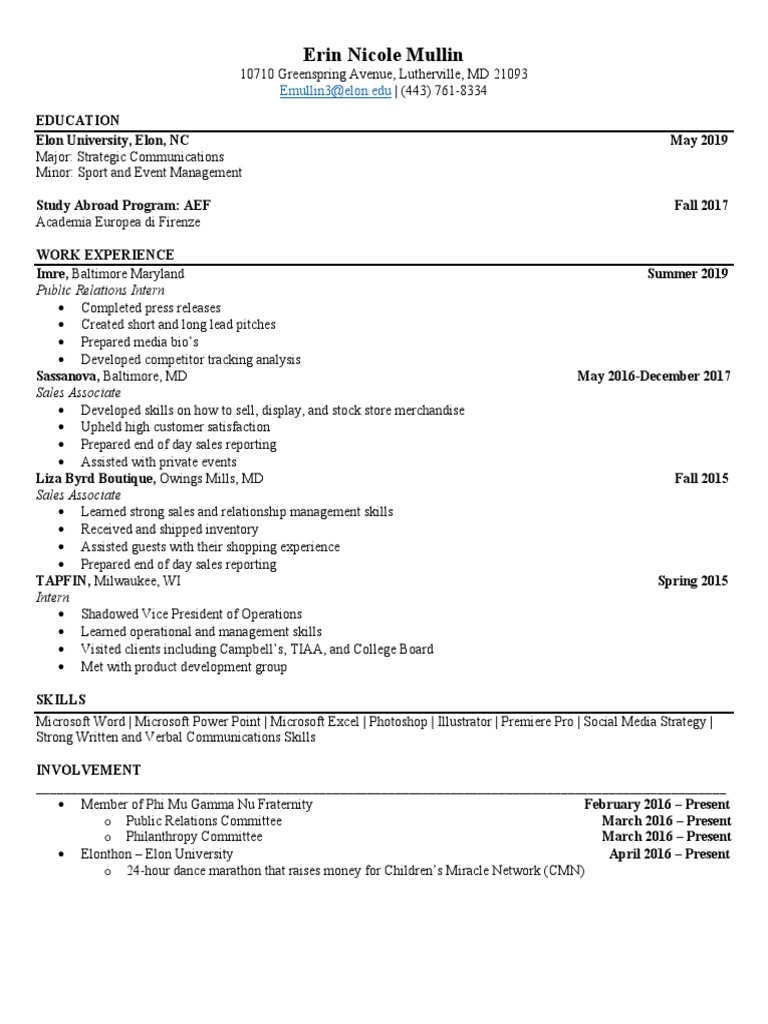 Erin Mullin Resume | PDF | Business