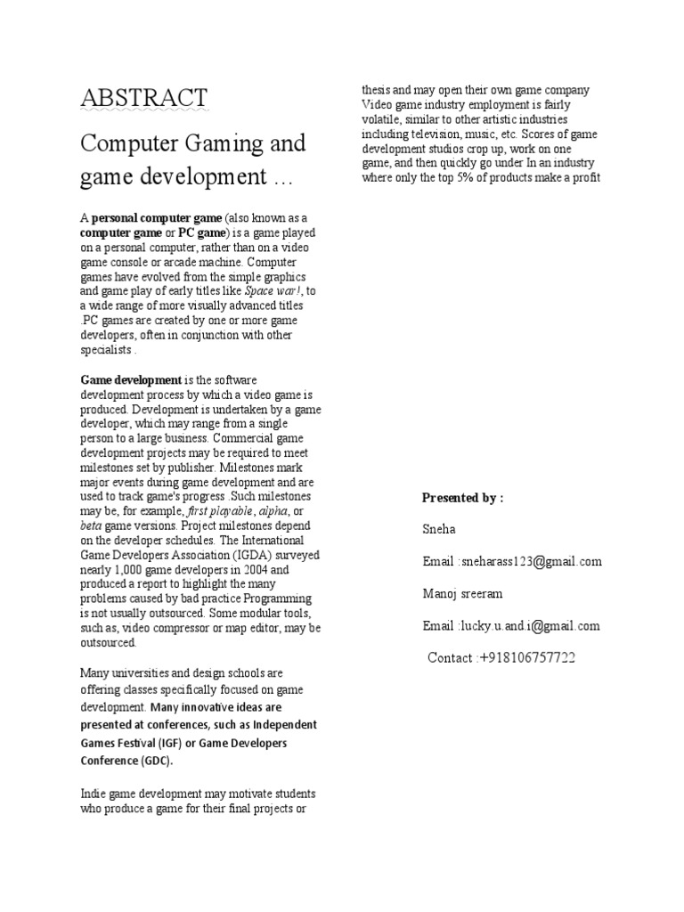 Computer Gaming | PDF | Video Game Development | Software Development