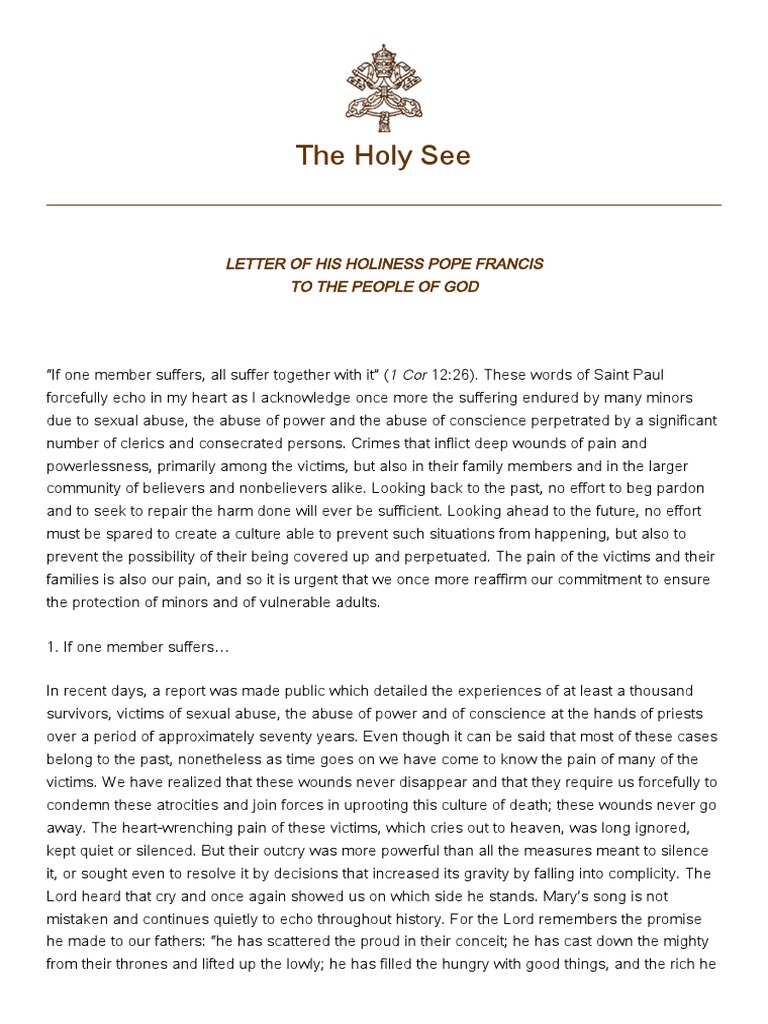 Pope Francis' Letter | PDF | Penance | Grace In Christianity