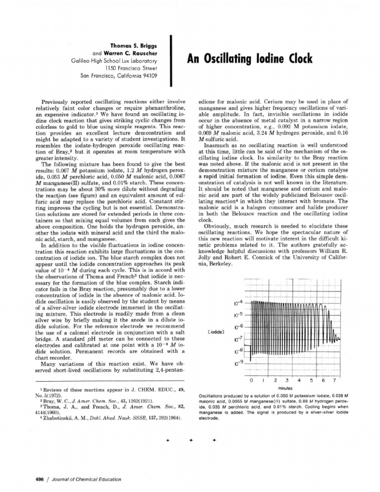 Briggs-Rauscher Oscillation Jchem-52796 | PDF | Chemical Substances | Physical Sciences