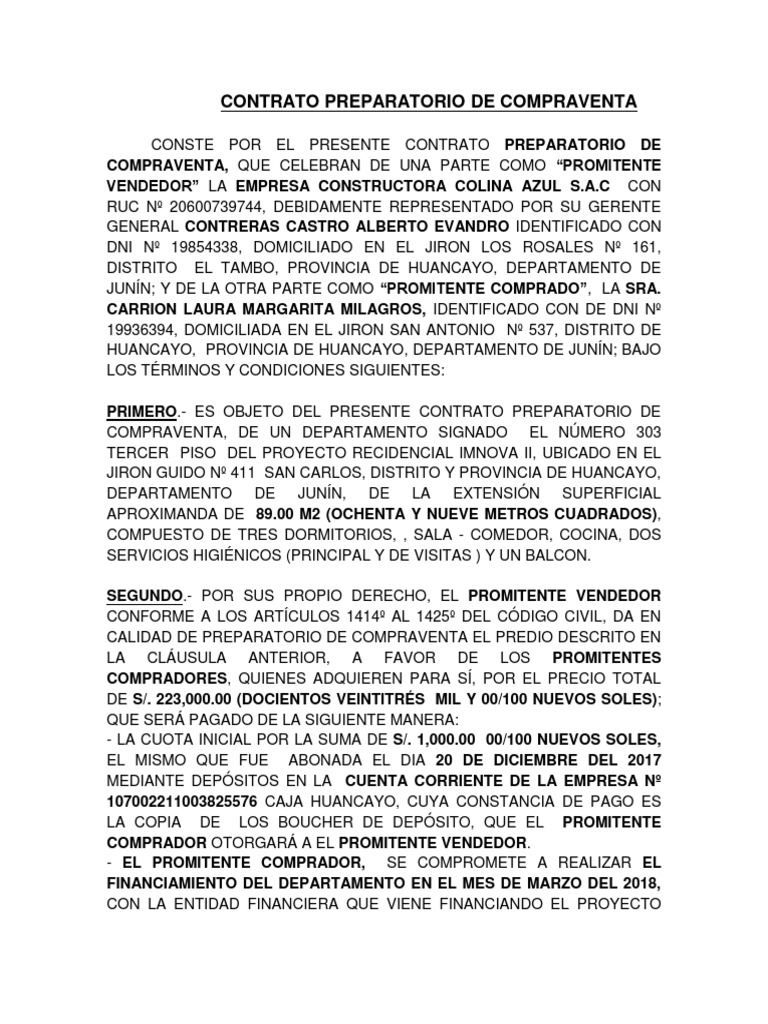Contrato Preparatorio | PDF | Derecho