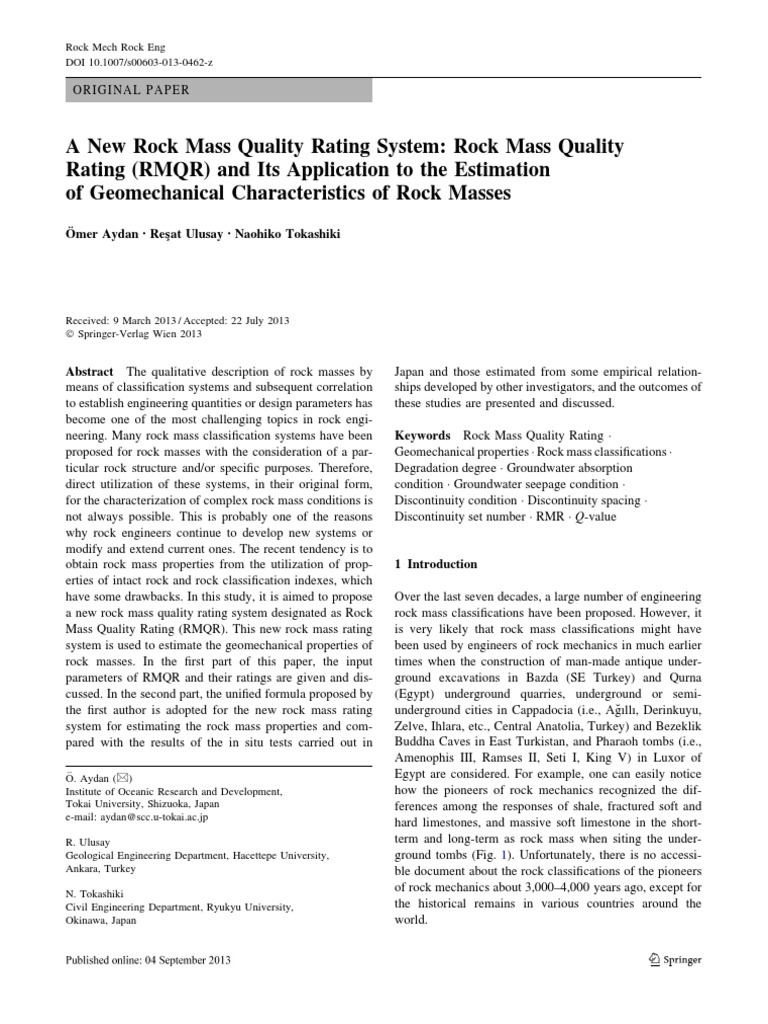 Aydan 2013-A New Rock Mass Quality Rating System - Rock Mass Quality ...