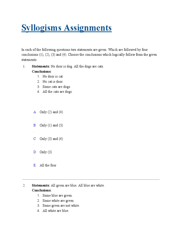 Syllogisms Assignments | PDF | Logic | Teaching Mathematics