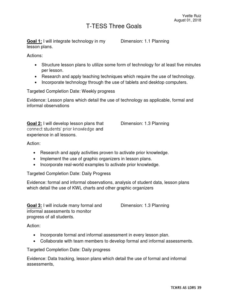 T-Tess Three Goals | PDF