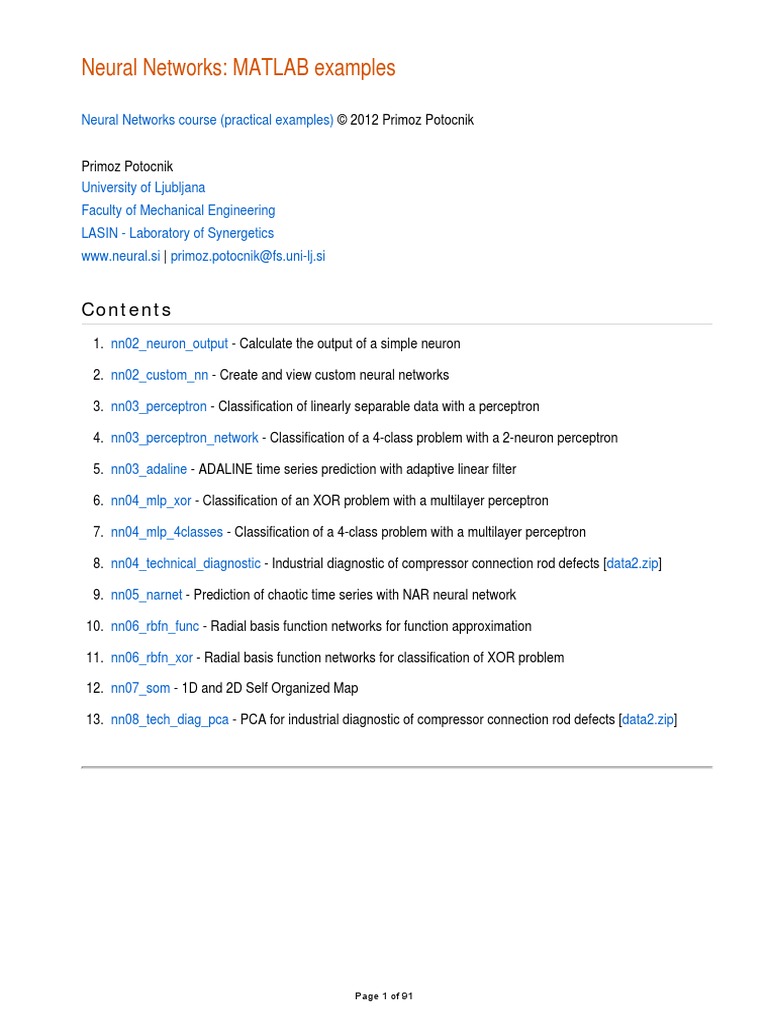 Neural Networks-MATLAB Examples | PDF