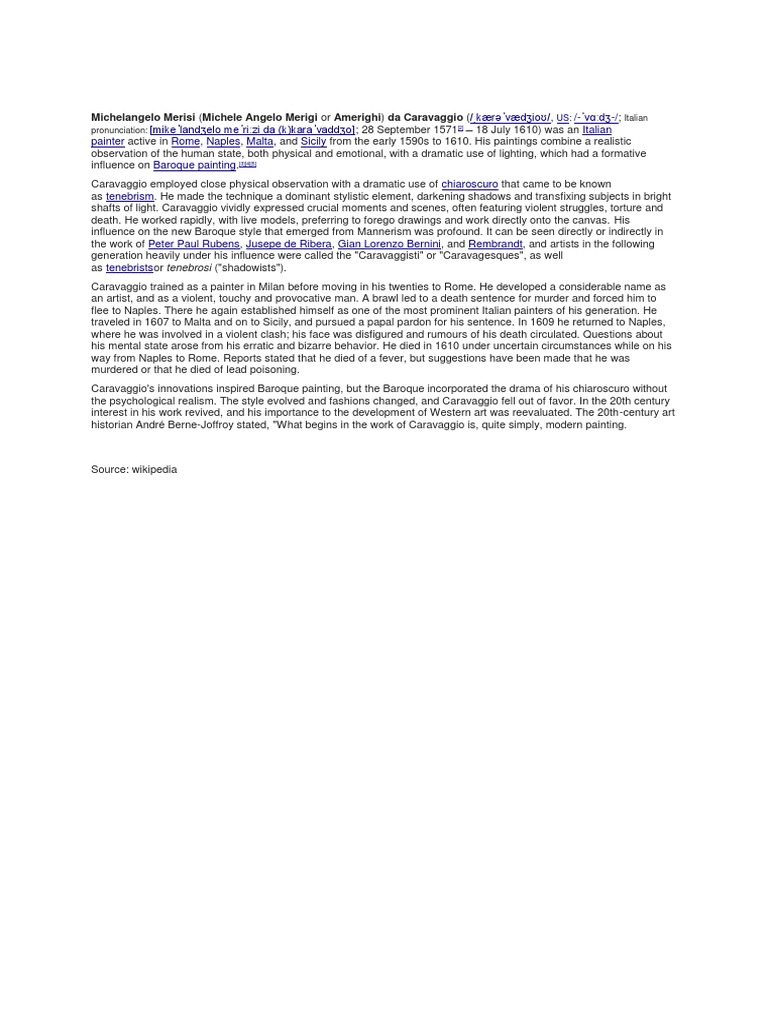Michelangelo Merisi (Michele Angelo Merigi or Amerighi) Da Caravaggio ...