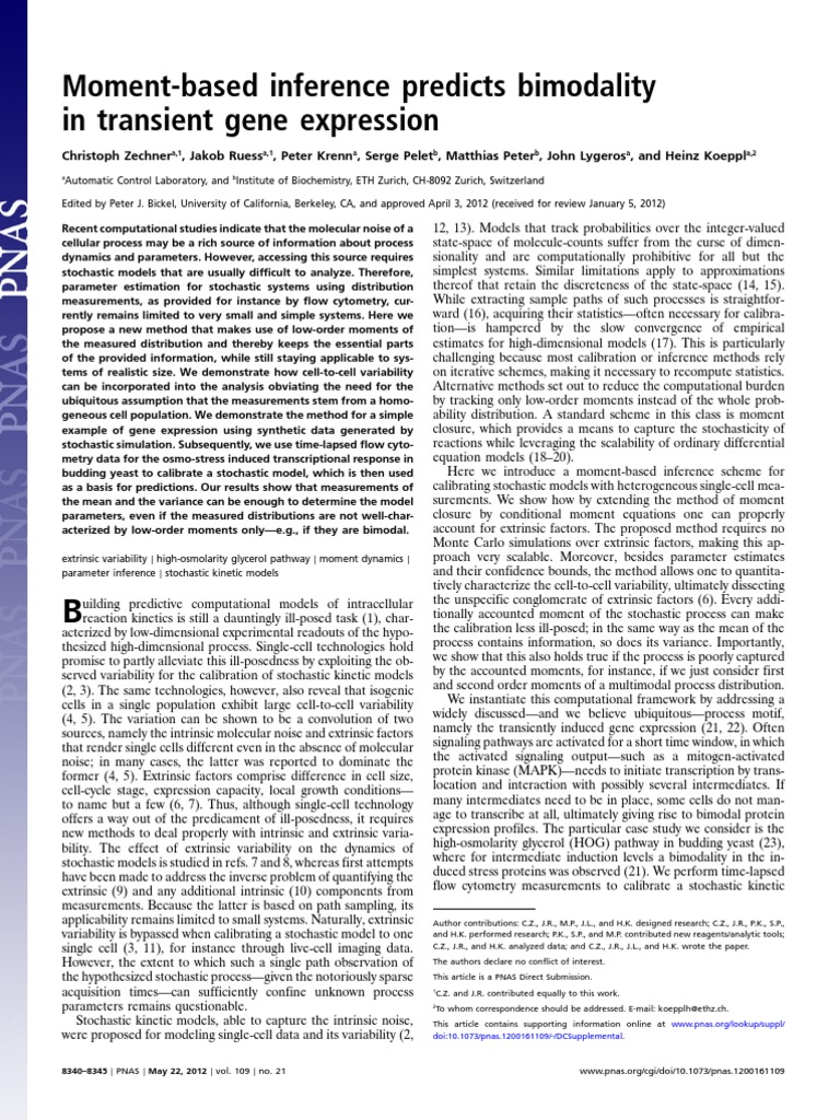 Moment-Based Inference Predicts Bimodality in Transient Gene Expression | PDF | Messenger Rna ...