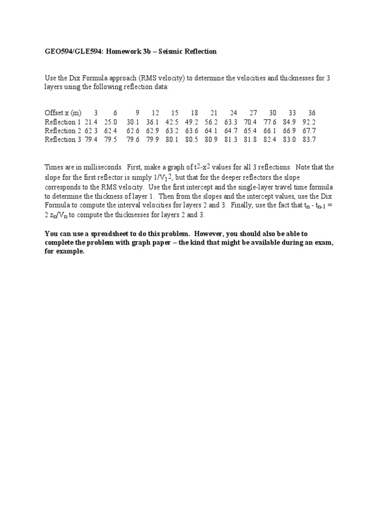Seismic Reflection Analysis with Dix Formula | PDF