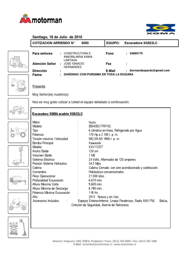 8050 Excavadora XGMA XG822EL | PDF | Seguro | Fabricación e ingeniería