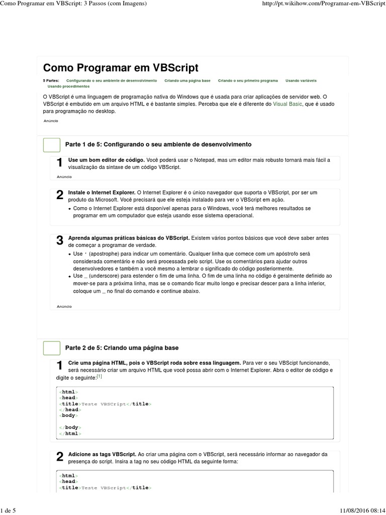 Como Programar em VBScript - 3 Passos (Com Imagens) | PDF | Html | Linguagem de script