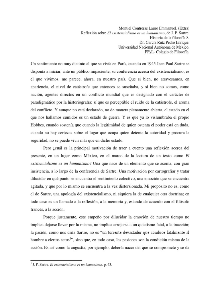 Reflexión en Torno A "El Existencialismo Es Un Humanismo" de J. P. Sartre | PDF ...