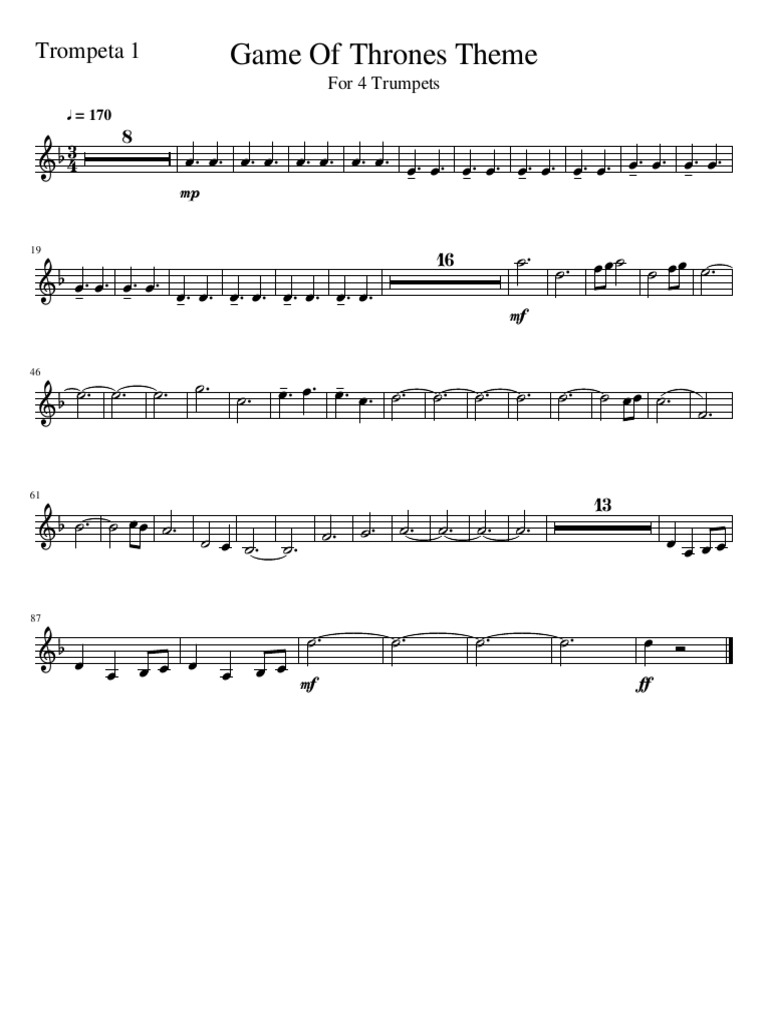 Game of Thrones Theme for 4 Trumpets | PDF