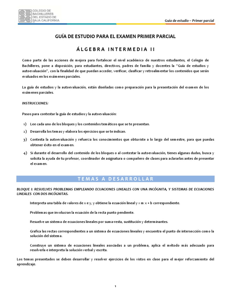 Guía de Estudio Primer Parcial Álgebra Ii PDF | PDF | Prueba ...
