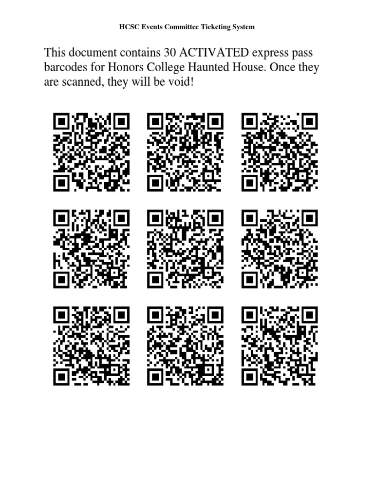 This Document Contains 30 ACTIVATED Express Pass Barcodes For Honors ...