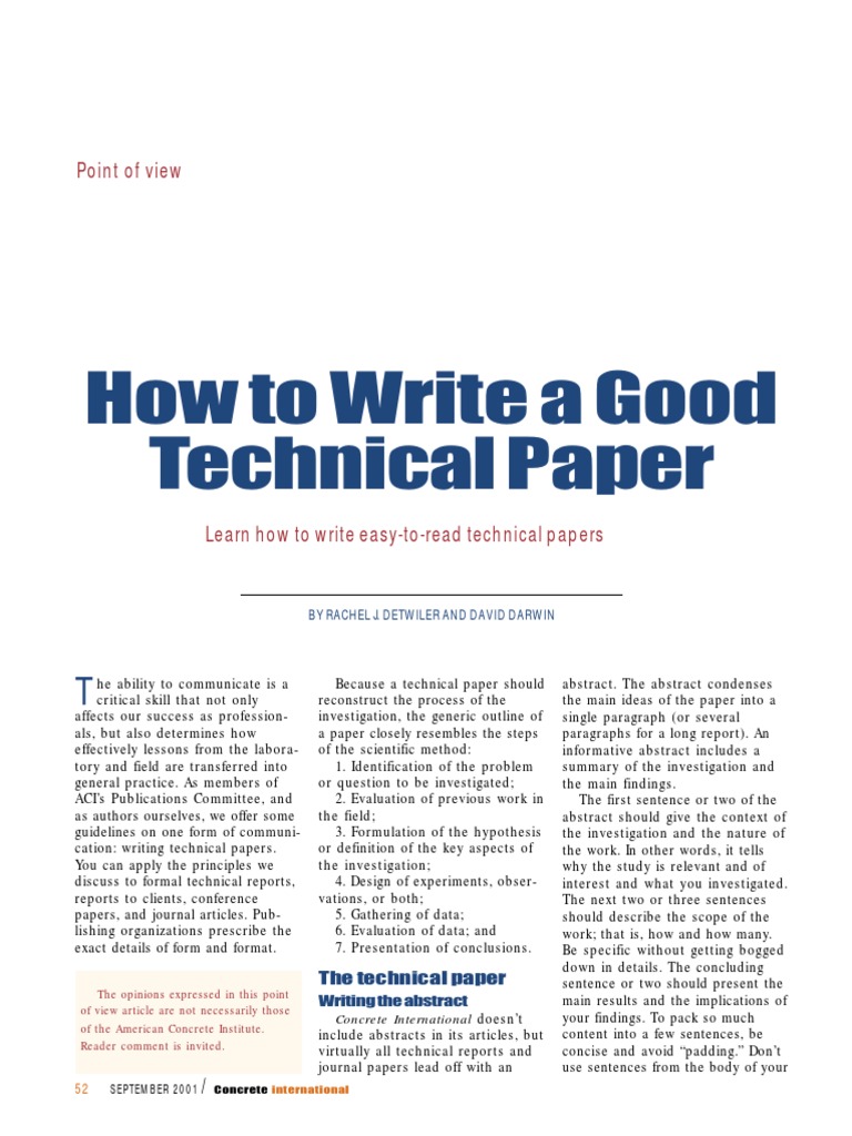 How to Write a Good Technical Paper: Guidance on Structure, Content ...