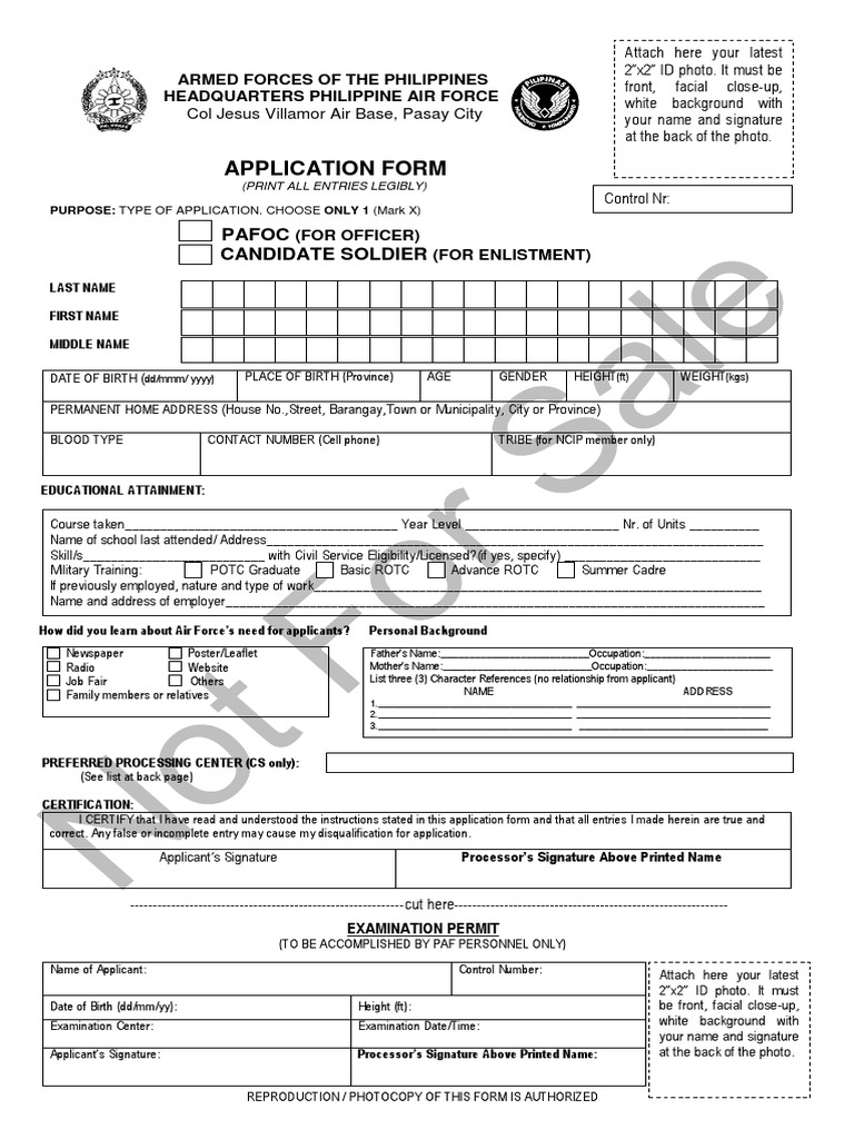 Application Form: Pafoc Candidate Soldier | PDF