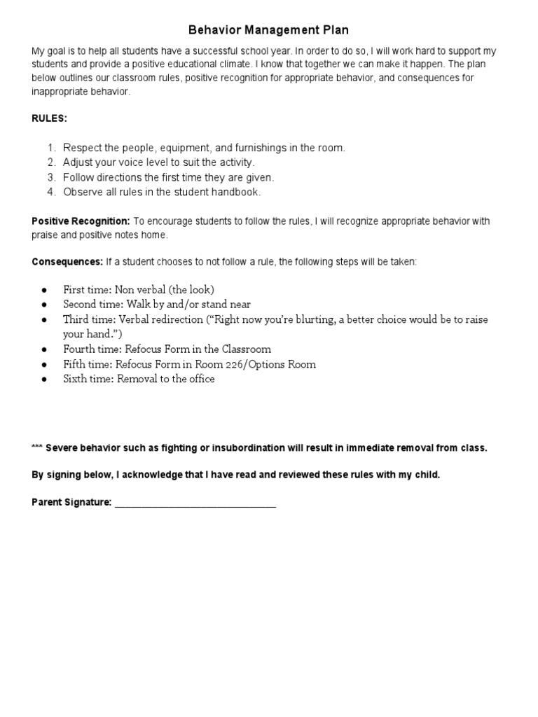Behavior Management Plan | PDF | Psychological Theories | Teachers