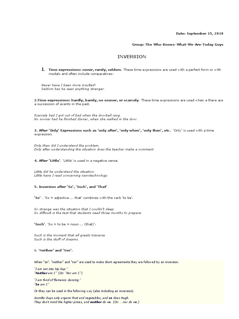 Inversion | PDF | Verb | Linguistic Morphology