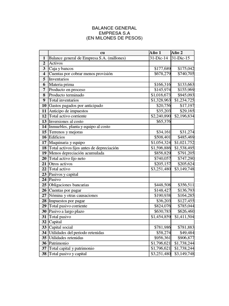 Balance General | PDF | Euro | Hoja de balance