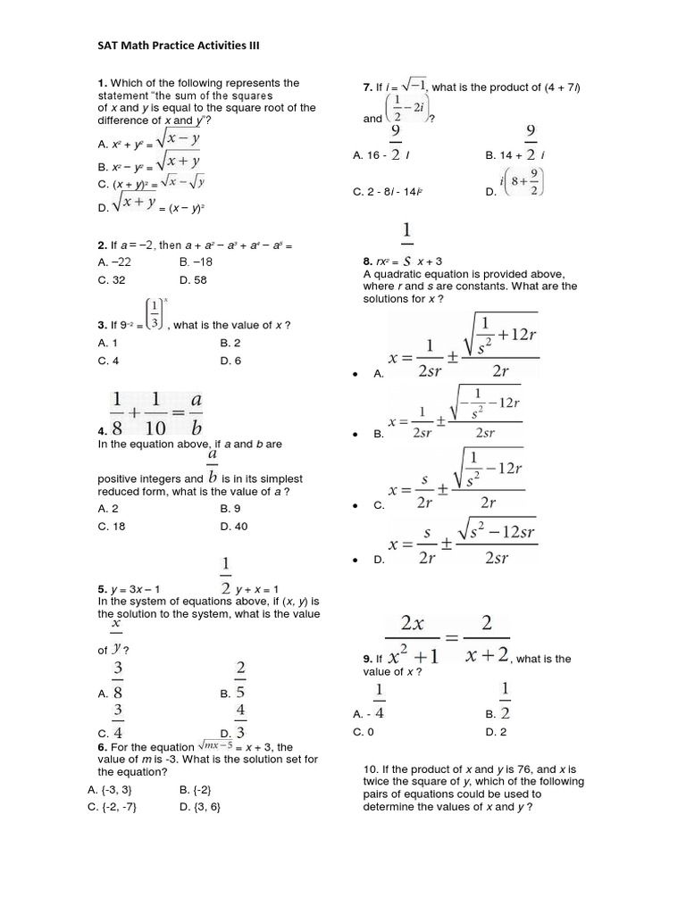 Activities SAT - College Board III | PDF | Gasoline | Equations