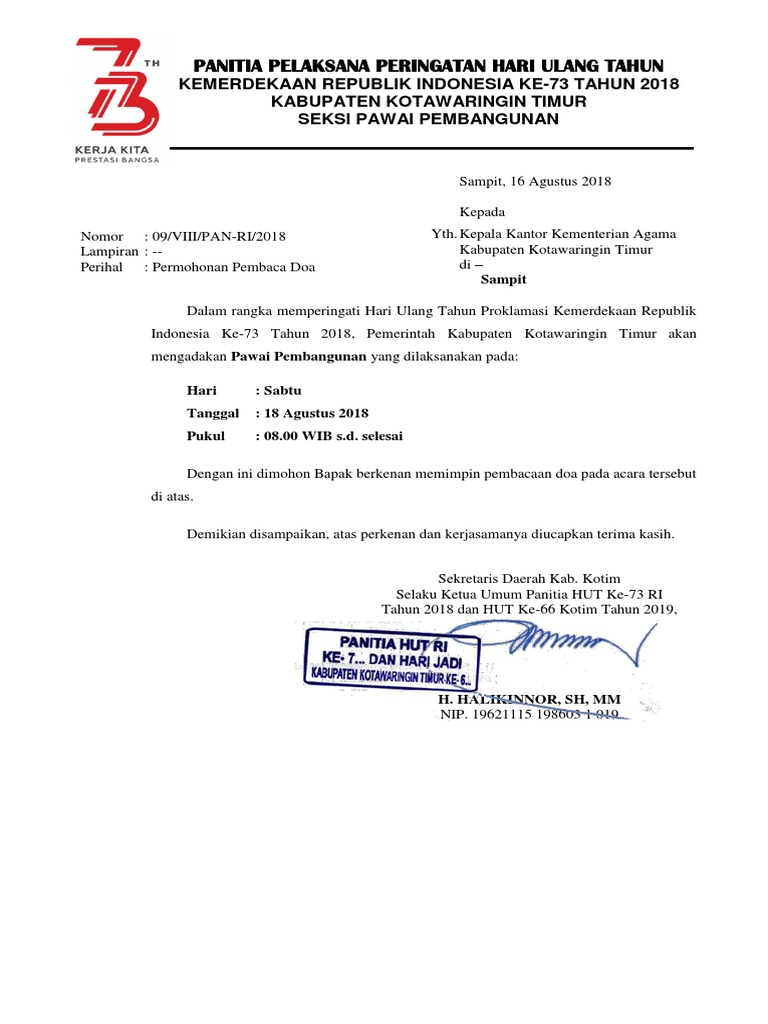 Surat Permohonan Pembaca Doa - 2018 | PDF