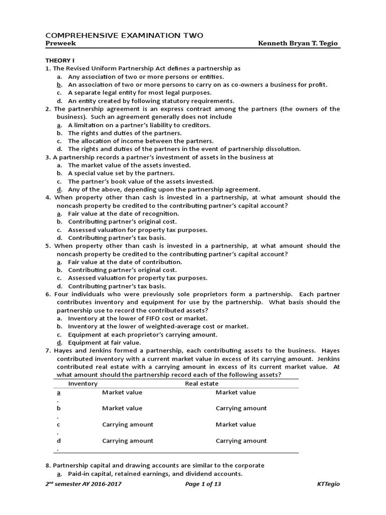 Comprehensive Examinations 2 (Part I) | PDF | Partnership | Franchising