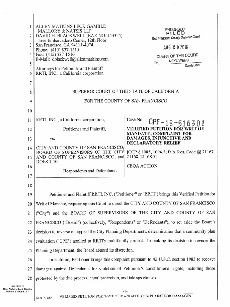 SF-#1088649-V1-RRTI - Verified Petition For Writ of Mandate Complaint ...