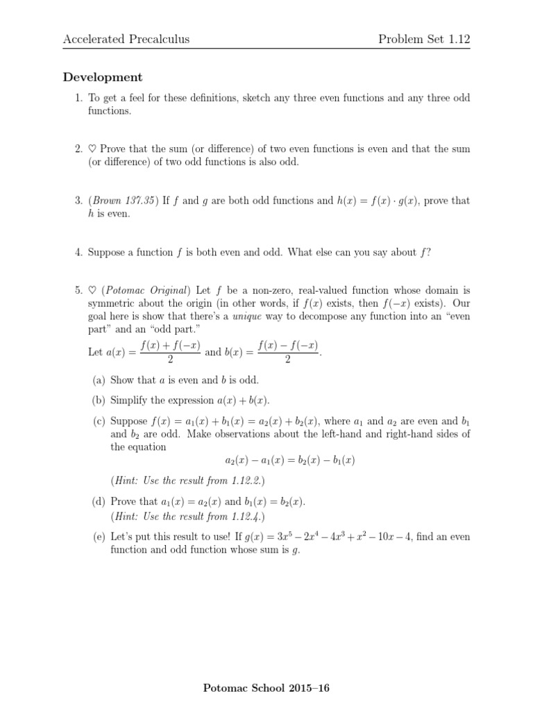 Accelerated Precalculus Problem Set 1.12 | PDF | Function (Mathematics) | Logarithm