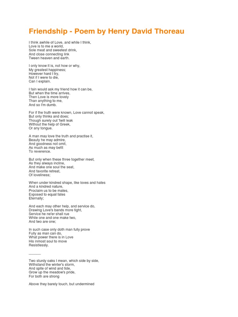 Friendship - Poem by Henry David Thoreau | PDF