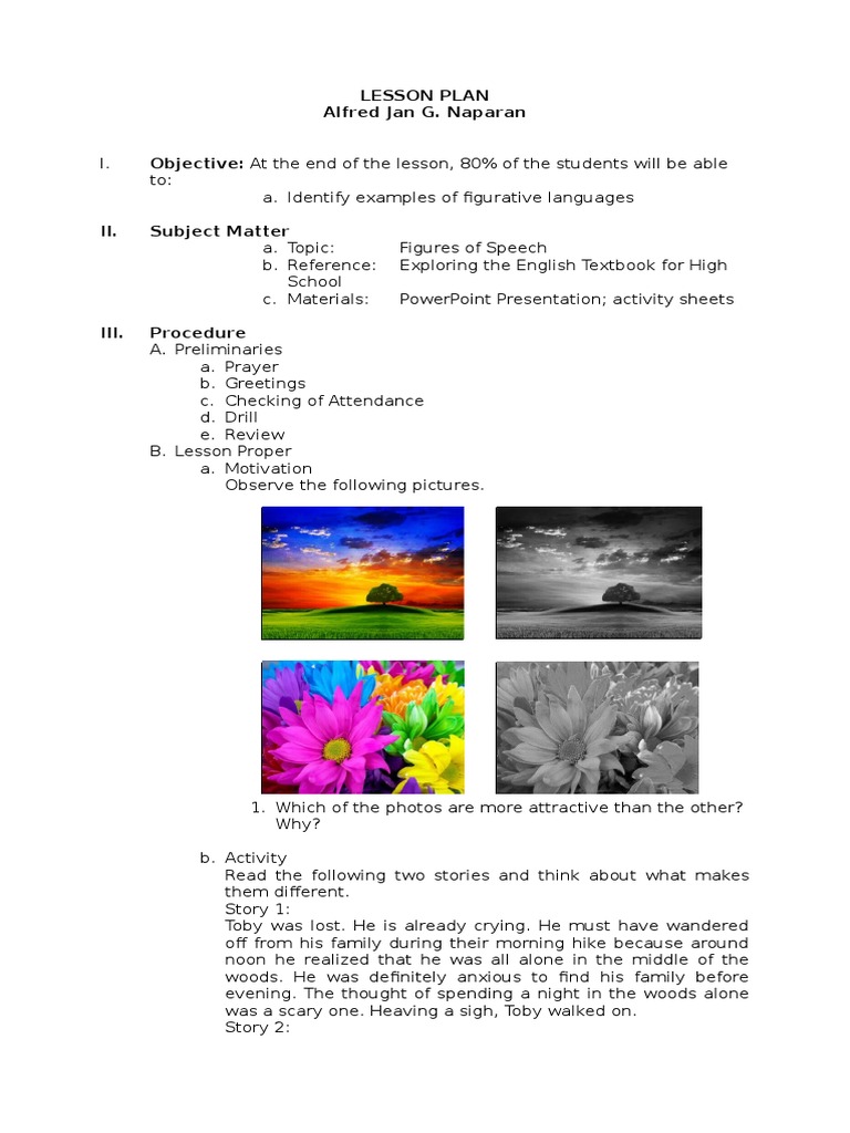 Semi Detailed Lesson Plan of Figures of Speech PDF | PDF | Pizza | Metaphor