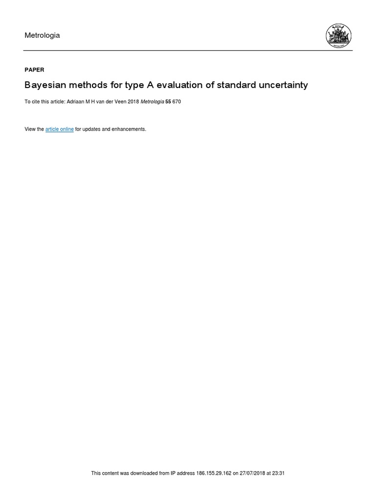 Van Der Veen 2018 Metrologia 55 670 Bayesian Type A Uncertainty | PDF | Standard Deviation ...