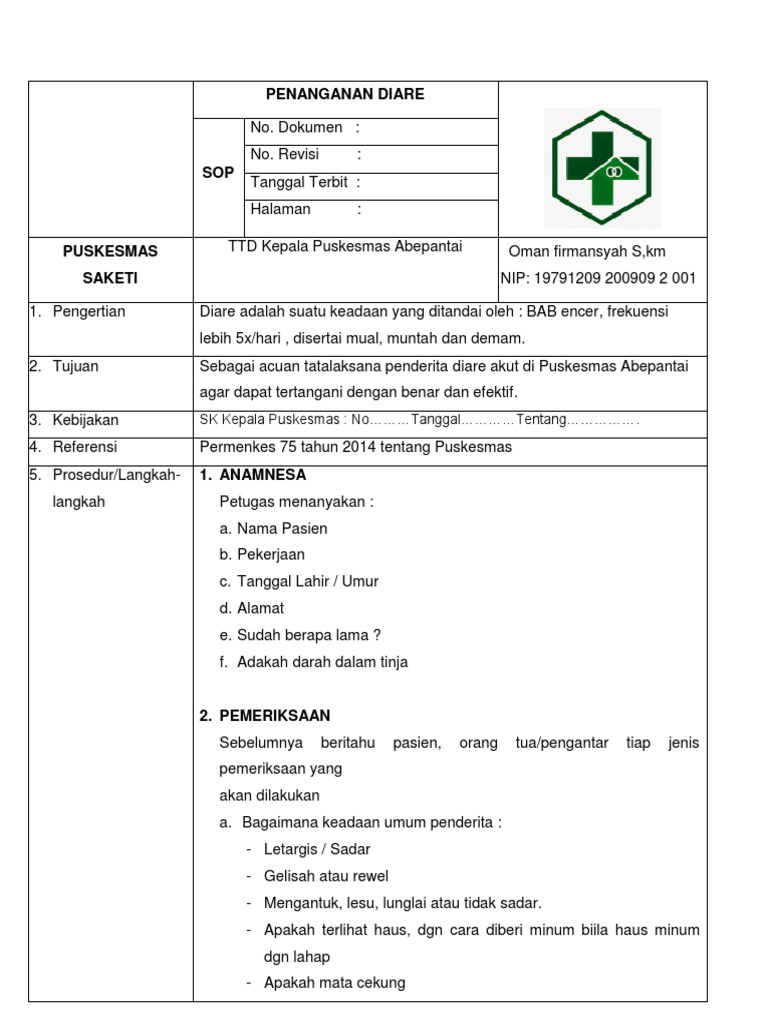 Sop Penanganan Diare | PDF