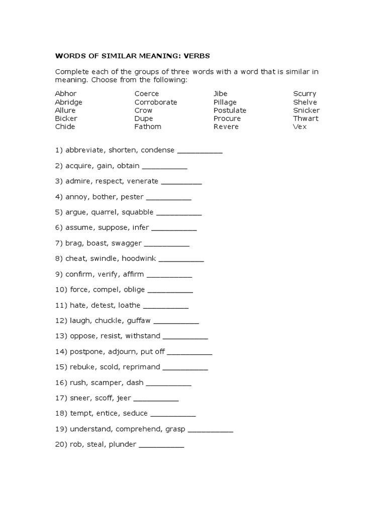 Words of Similar Meaning: Verbs | PDF | Vocabulary