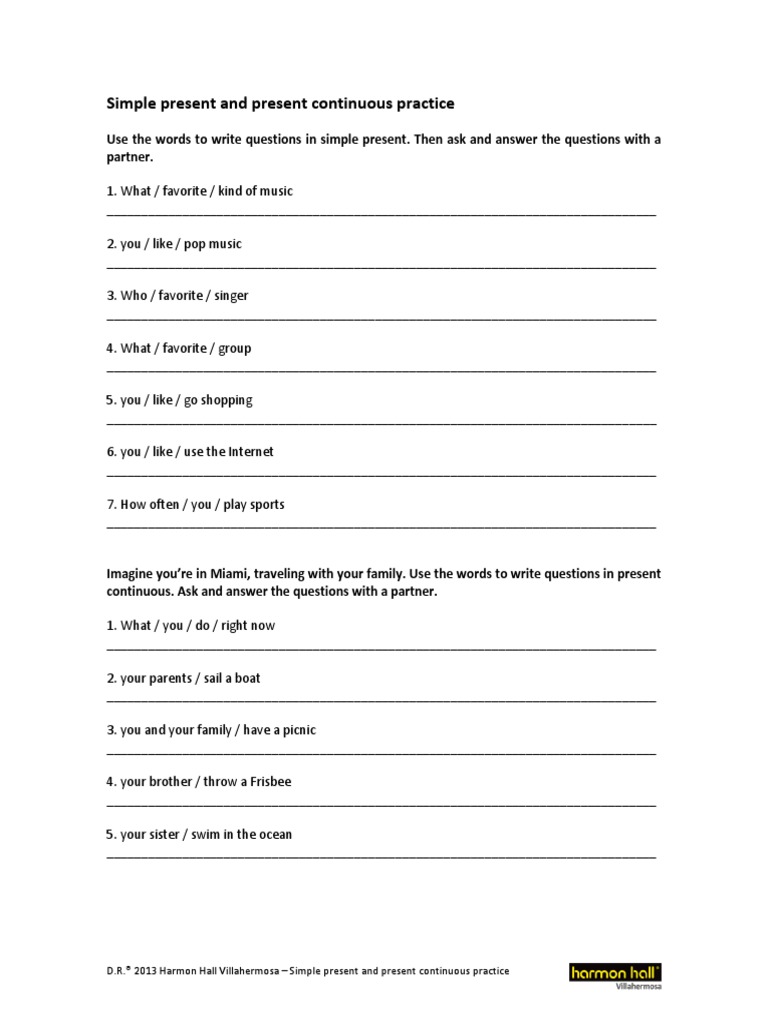 Simple Present and Present Continuous Practice | PDF